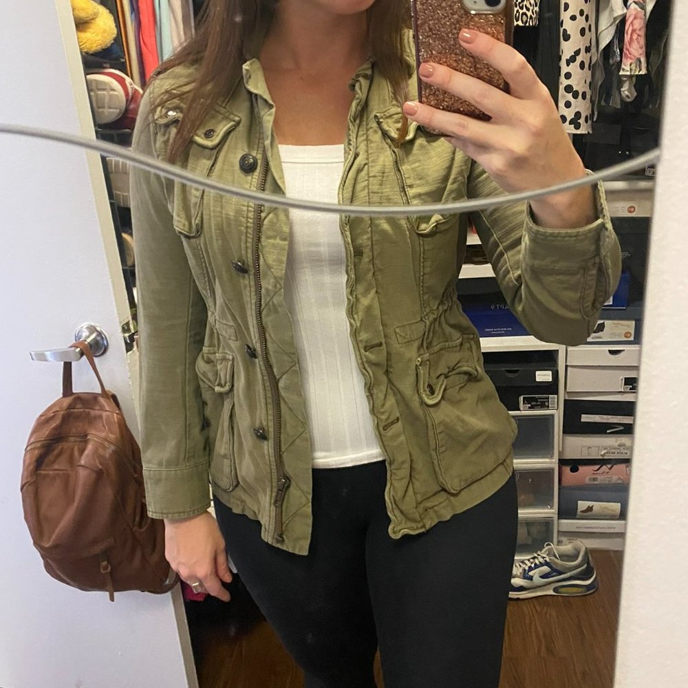 Free People Hunter Green Army Utility Jacket With But… - Gem